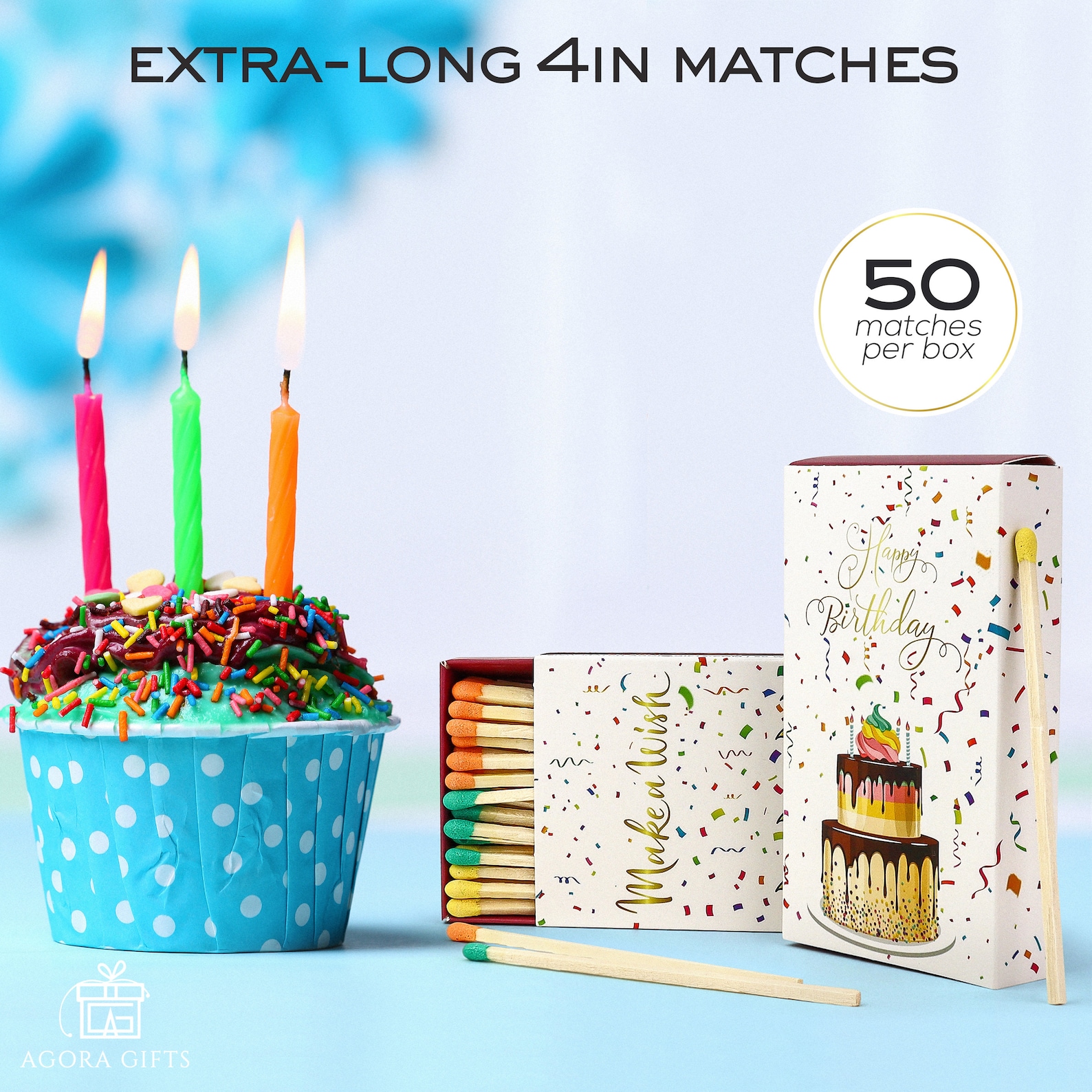 Happy Birthday Matches Box - 4-inch Long Matches for Candles W/strike ...