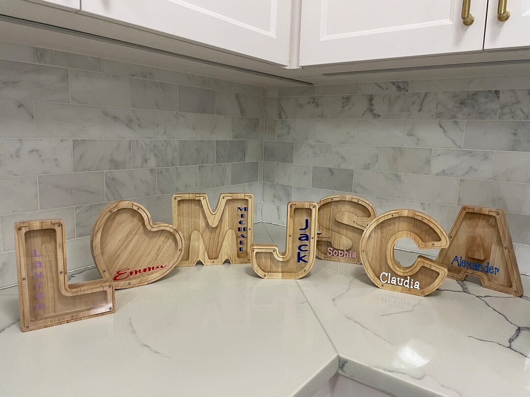 Piggy Banks Personalized Wooden Coin Banks, Initial Letter Money Box ...