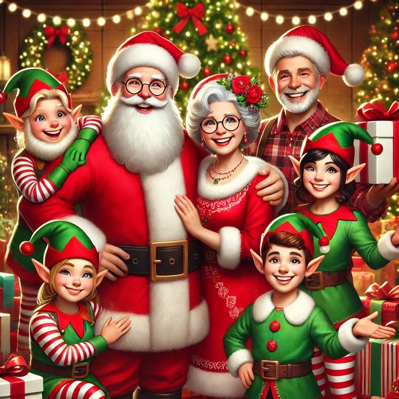 Happy Santa Family Portrait PNG | Santa, Mrs. Claus, and Elves ...
