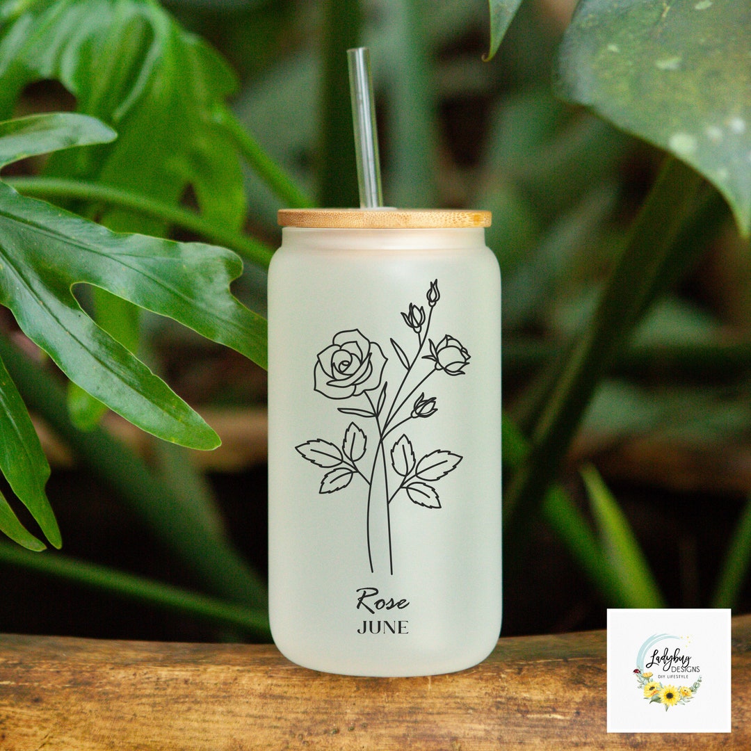 June Rose Birth Flower 16 Oz Beer Can Glass, Birth Flower Libbey, Birth ...