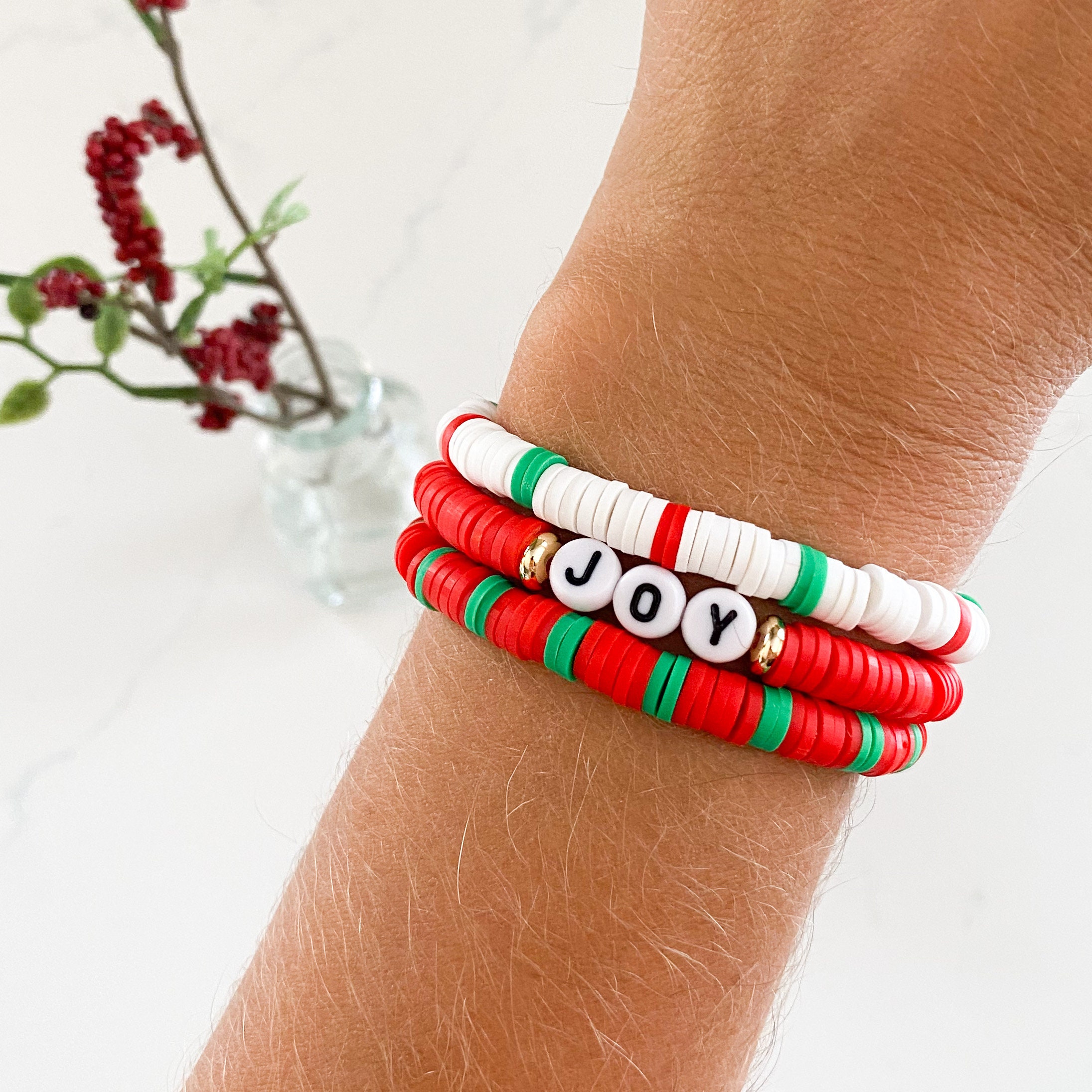 Holiday Bracelet | Christmas Bracelet | Heishi Beaded Bracelet | Word ...