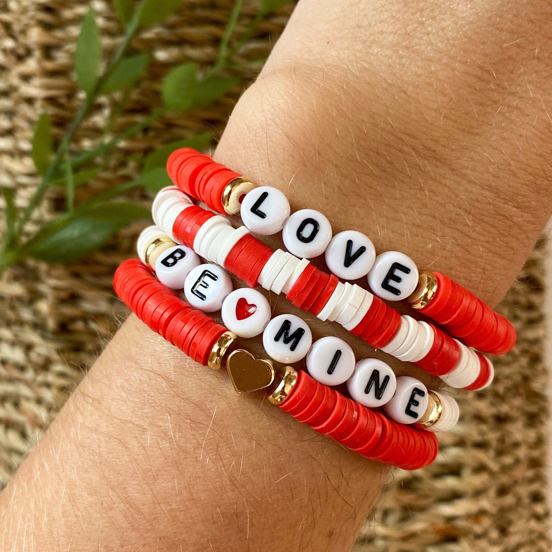Valentine’s Day Word Bracelets | Valentine’s Day Bracelet | Heishi ...
