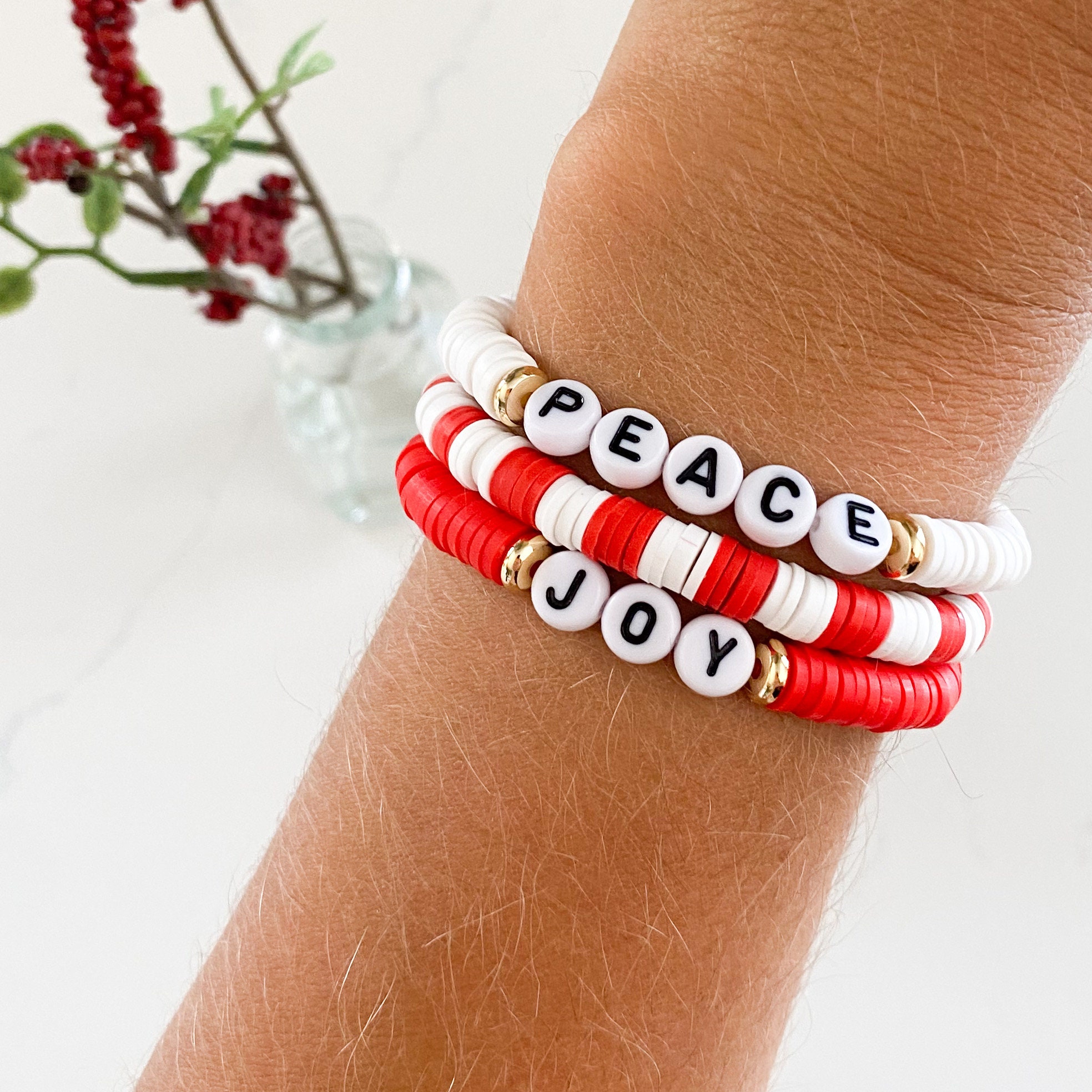 Holiday Bracelet | Christmas Bracelet | Heishi Beaded Bracelet | Word ...