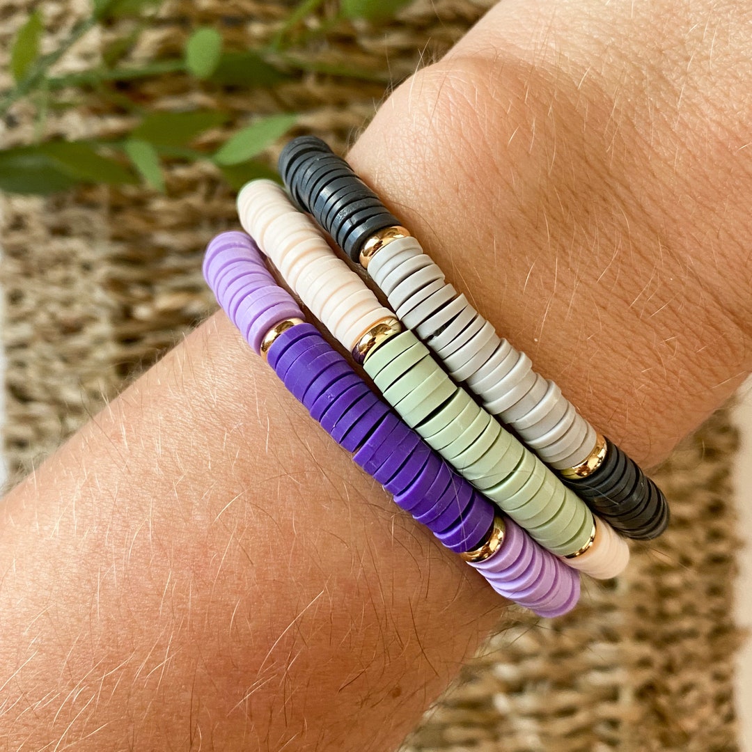 Custom Color Block Bracelet | Heishi Beaded Bracelet | Clay Bead ...