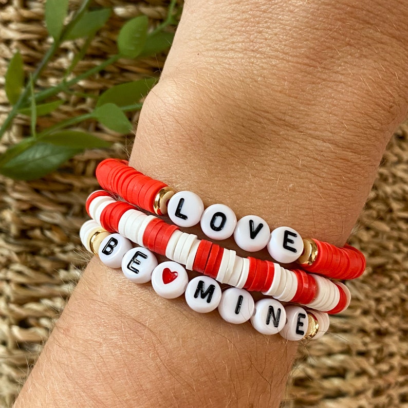 Valentine’s Day Word Bracelets | Valentine’s Day Bracelet | Heishi ...