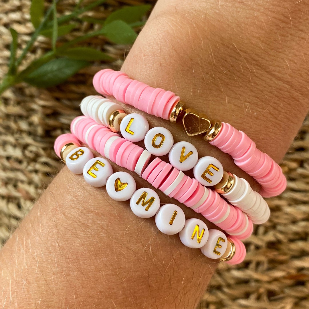 Gold Valentine’s Day Word Bracelets | Valentine’s Day Bracelet | Heishi ...