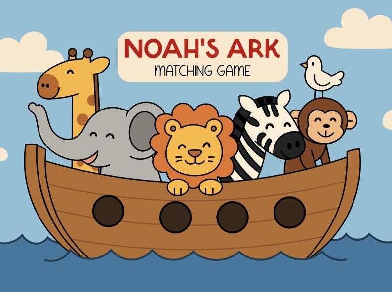 Noah’s Ark Animals Memory Game | Cute Cartoon Bible Story Graphics ...