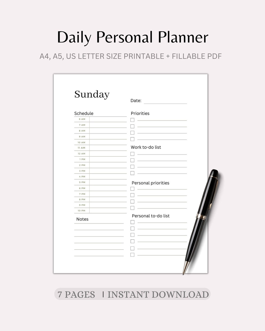 Minimal Daily Planner| Instant Download | Today to Do List | Day ...