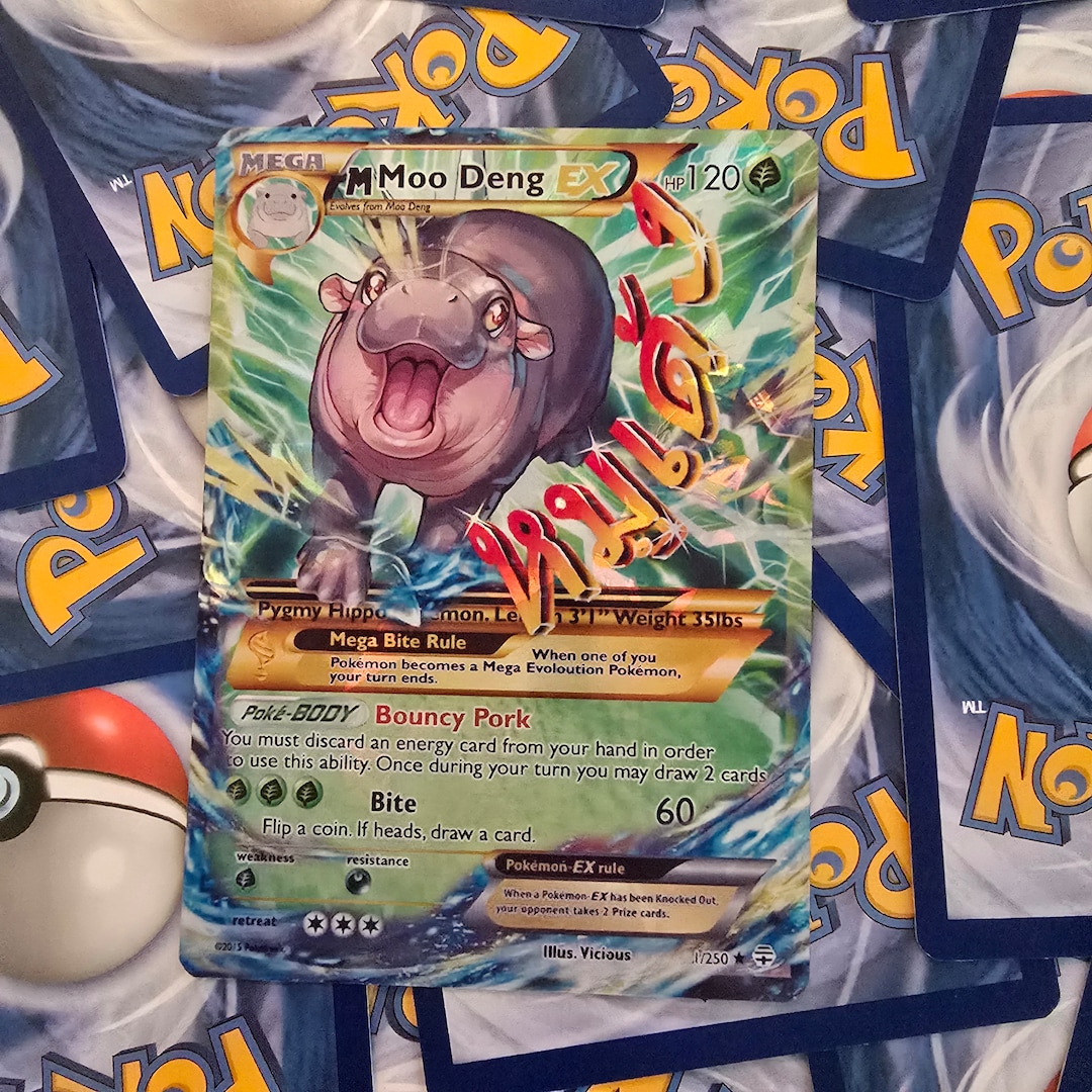 Moo Deng Pokemon Card - Baby Pygmy Hippo - Etsy