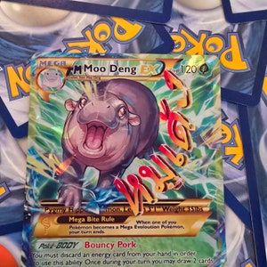 Moo Deng Pokemon Card - Baby Pygmy Hippo - Etsy