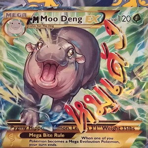 Moo Deng Pokemon Card - Baby Pygmy Hippo - Etsy