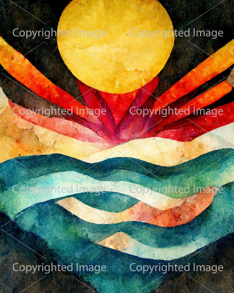 Colorful Abstract Sunset Watercolor Downloadable Print 4x6, 5x7, 8x10 ...