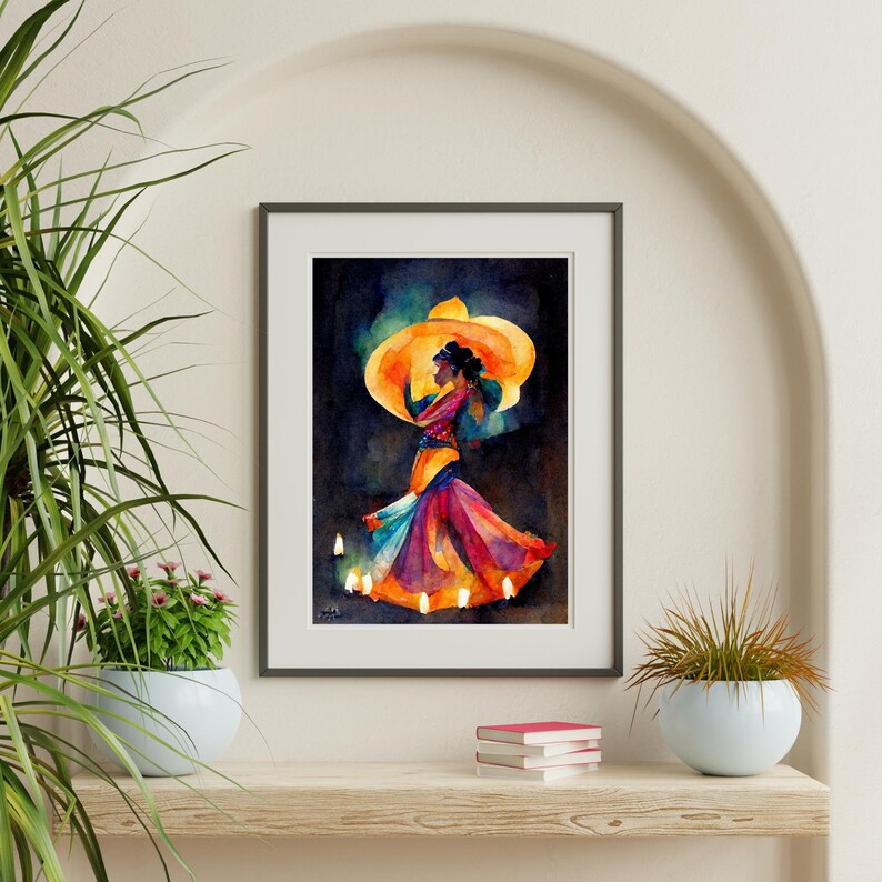 Abstract Latina Dancer Print Watercolor 4x6, 5x7, 8x10, 11x14 Printable ...