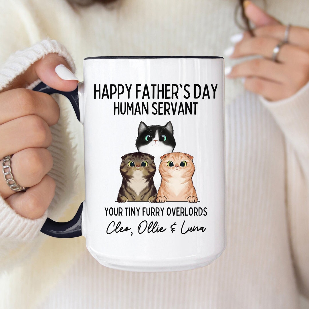 Personalized Happy Father's Day Cat Mug, Cat Dad Mug, Custom Cat Dad ...
