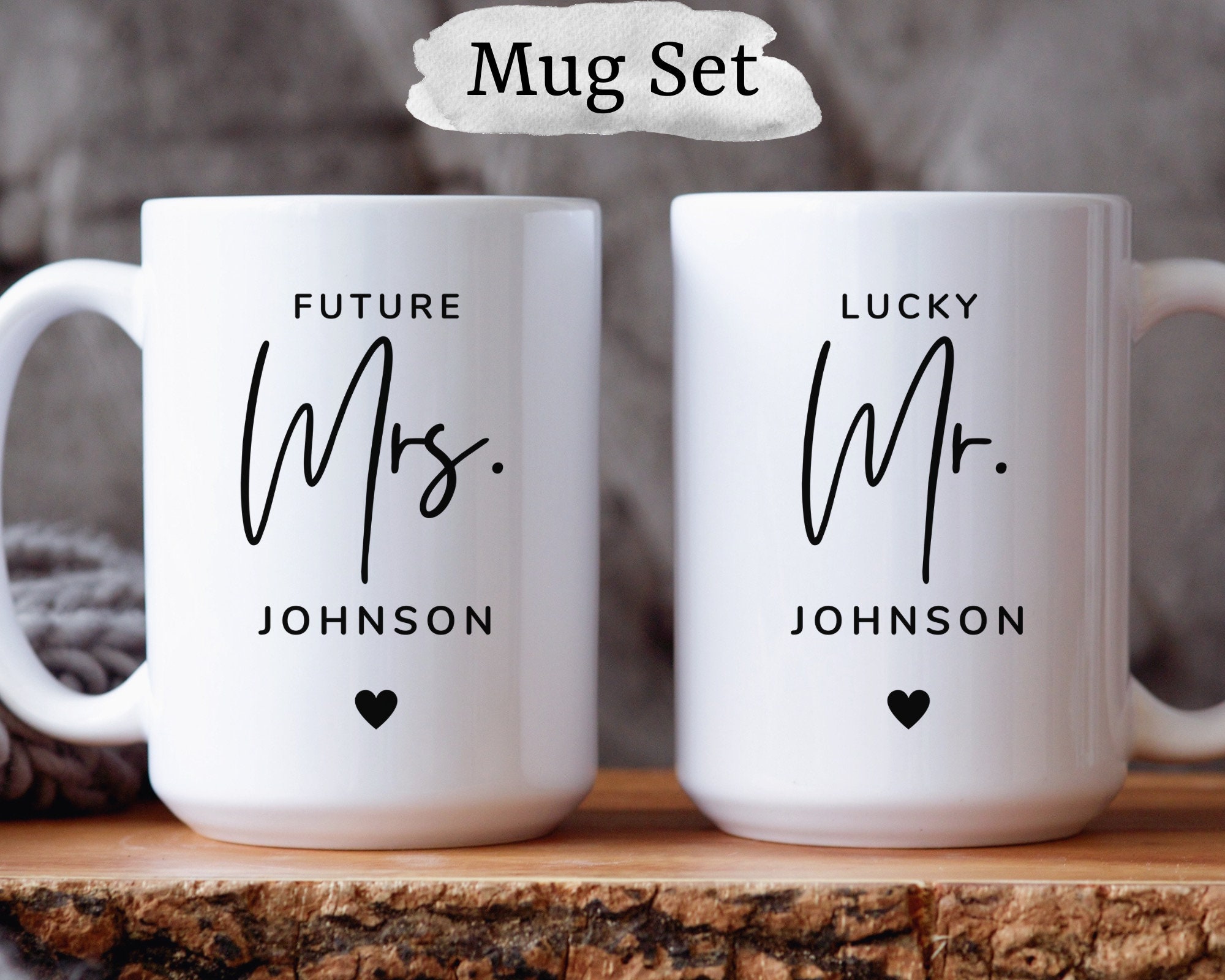 Custom Future Mrs and Lucky Mr Mug Set, Mr and Mrs Mugs, Custom Wedding ...