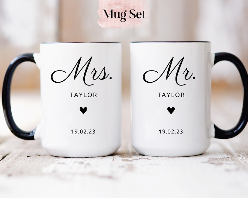 Personalized Mr and Mrs Mug Set, Custom Wedding Mugs, Bridal Shower ...