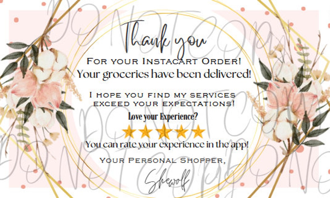 Instacart Thank You Cards Floral, Instacart Thank You Card, Delivery ...
