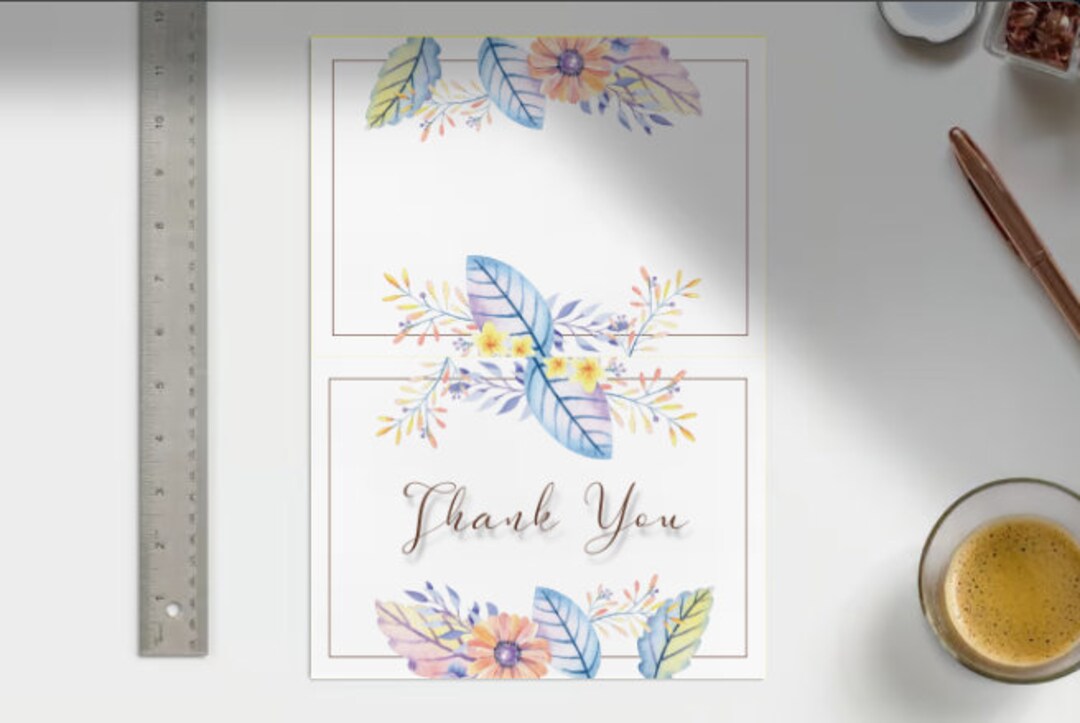 Thank You Card Pastel Colors Flowers Png and Pdf Files + Script Font ...