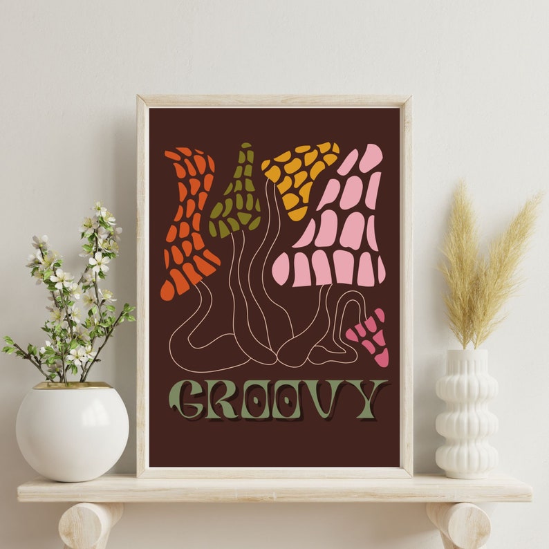 Groovy Vintage Prints Mushroom Art Print 70s Retro Gallery - Etsy