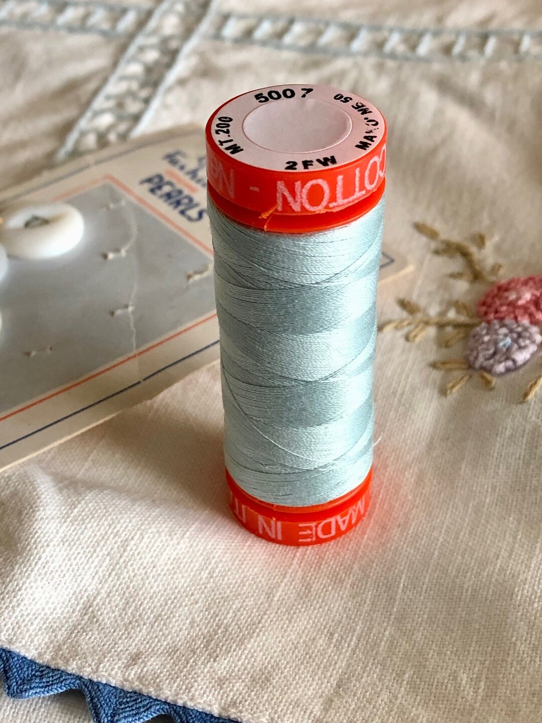 1 Spool Pale Ice Blue 100% Cotton Thread, Aurifil 50 Wt All Purpose ...