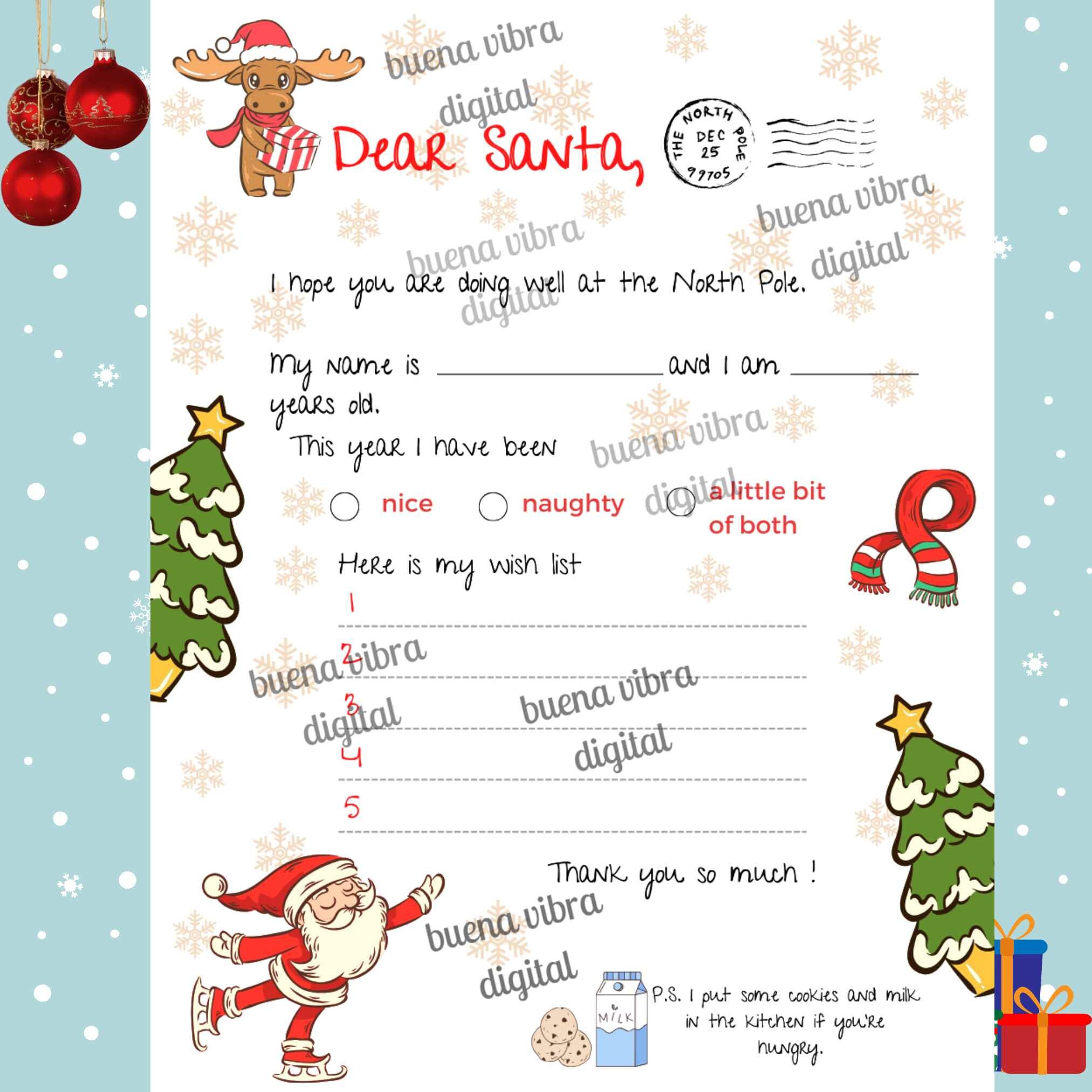 Santa Letter for Kid Printable Dear Santa Letter Template Christmas ...