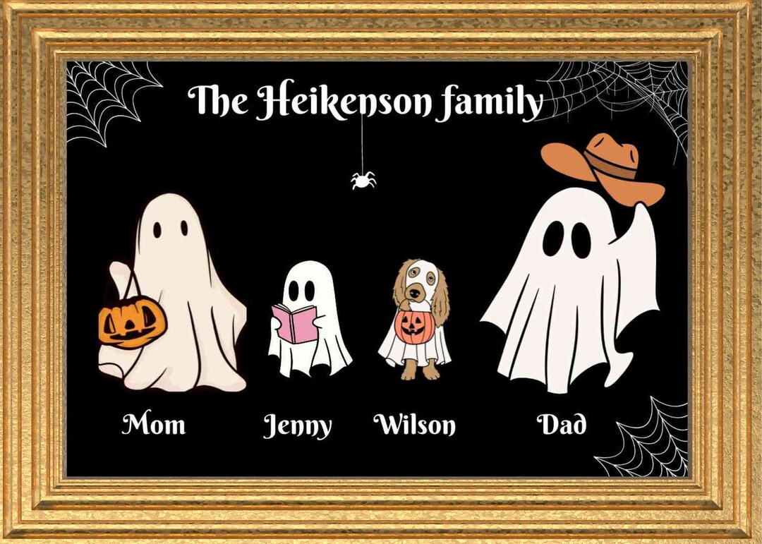 Personalized Halloween Ghost Family Portrait, Family Print With Pets ...