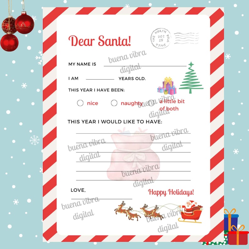 Carta de Santa para niños imprimible Plantilla de carta de - Etsy México