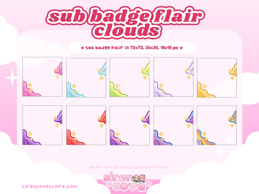 Clouds Sub Badge Flair for Twitch, Discord and Youtube / Kawaii, for ...