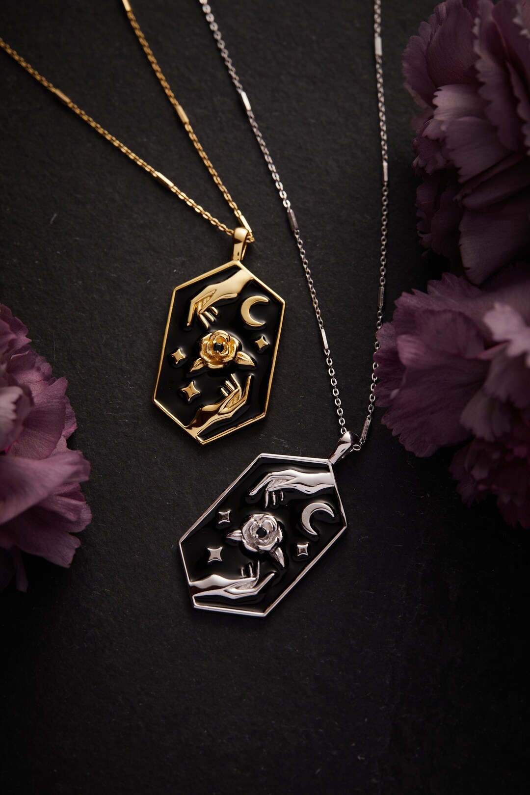 Divine Rose Pendant Necklace - Celestial Necklace, Moon and Stars ...