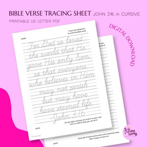 CURSIVE John 3:16 Bible Verse Tracing Writing Sheet - Etsy
