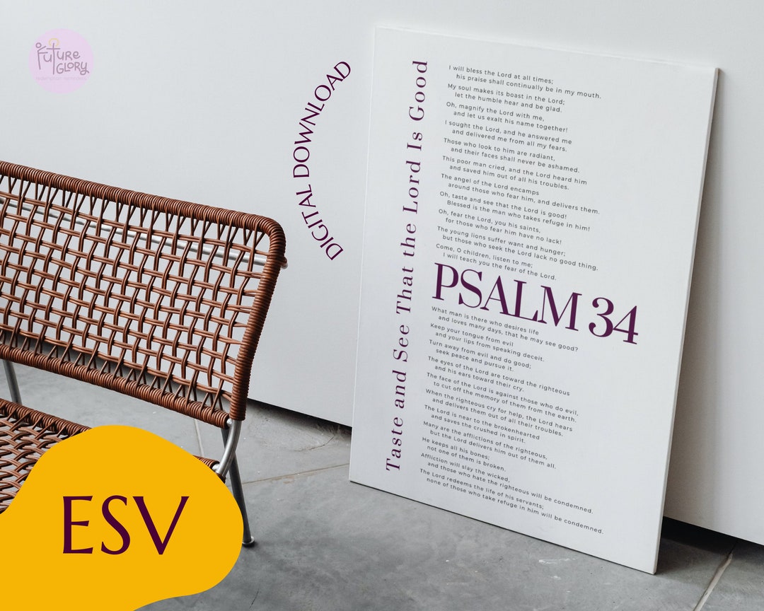 Psalm 34 ESV Minimalist Full Chapter Printable Wall Art | Minimal ...