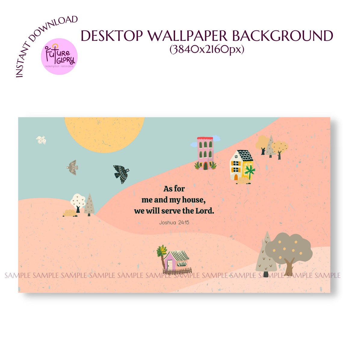 Bible Verse Desktop Laptop Wallpaper Background as for Me and - Etsy