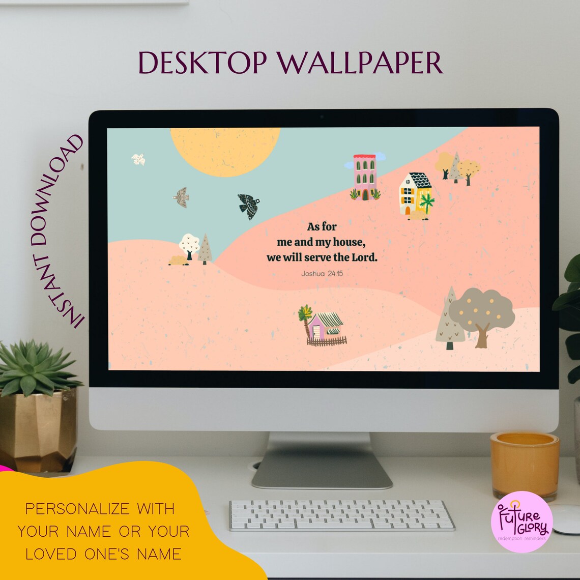 Bible Verse Desktop Laptop Wallpaper Background as for Me and - Etsy