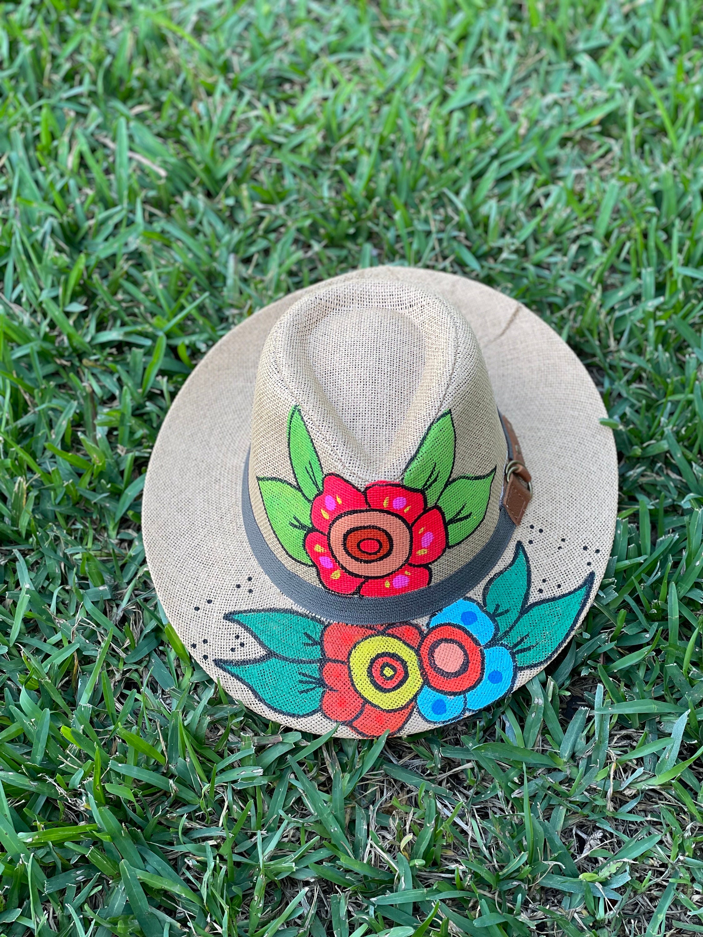Hand Painted Straw Hat - Etsy