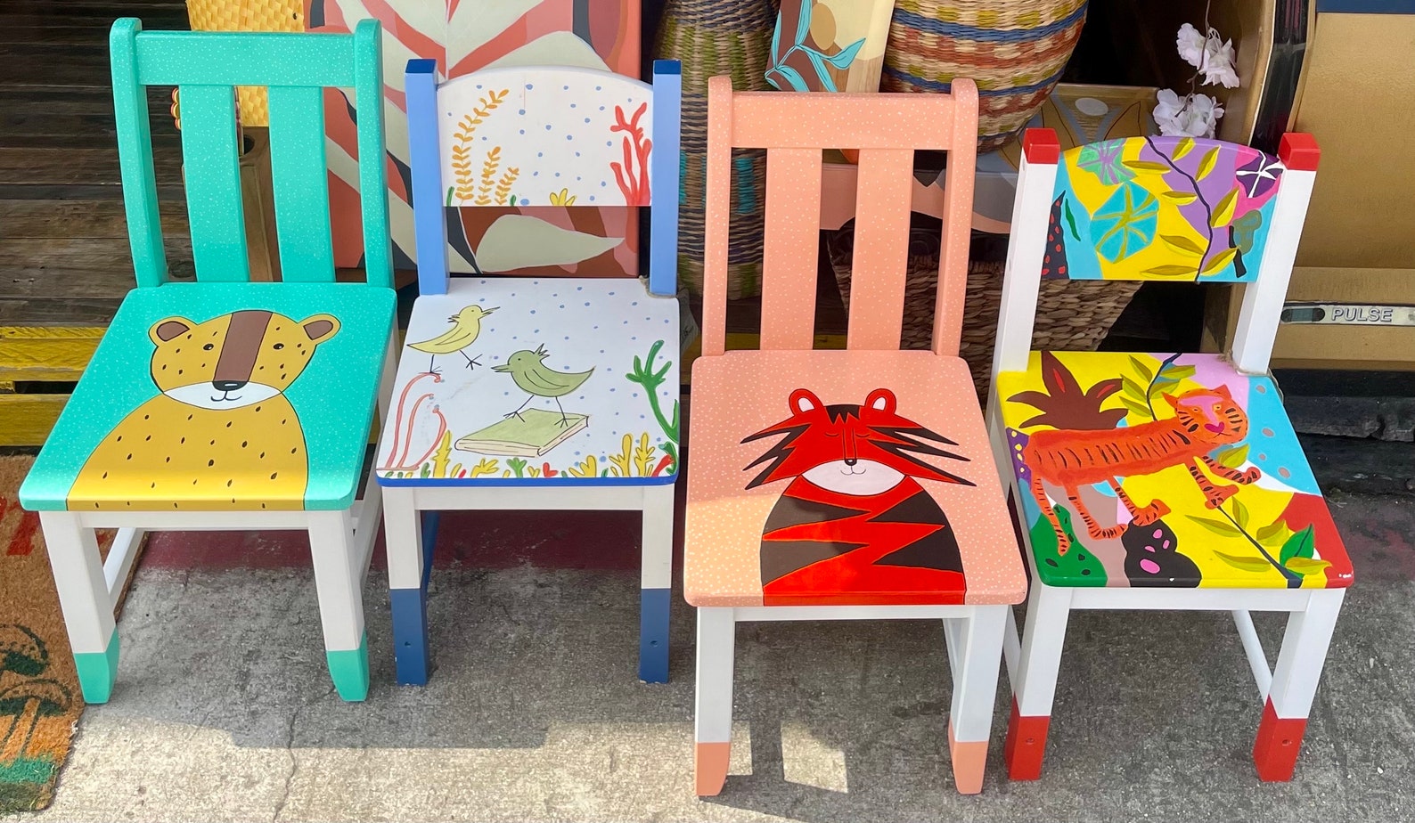 Hand Painted Kids Chairs Wood Accent Stool - Etsy