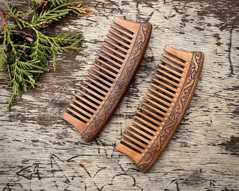 Peach Wood Comb: Personalized Handle, Intricate Carved Design - Etsy