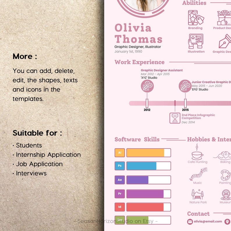 Graphic Design Resume Template 'olivia' Editable Canva Resume for ...