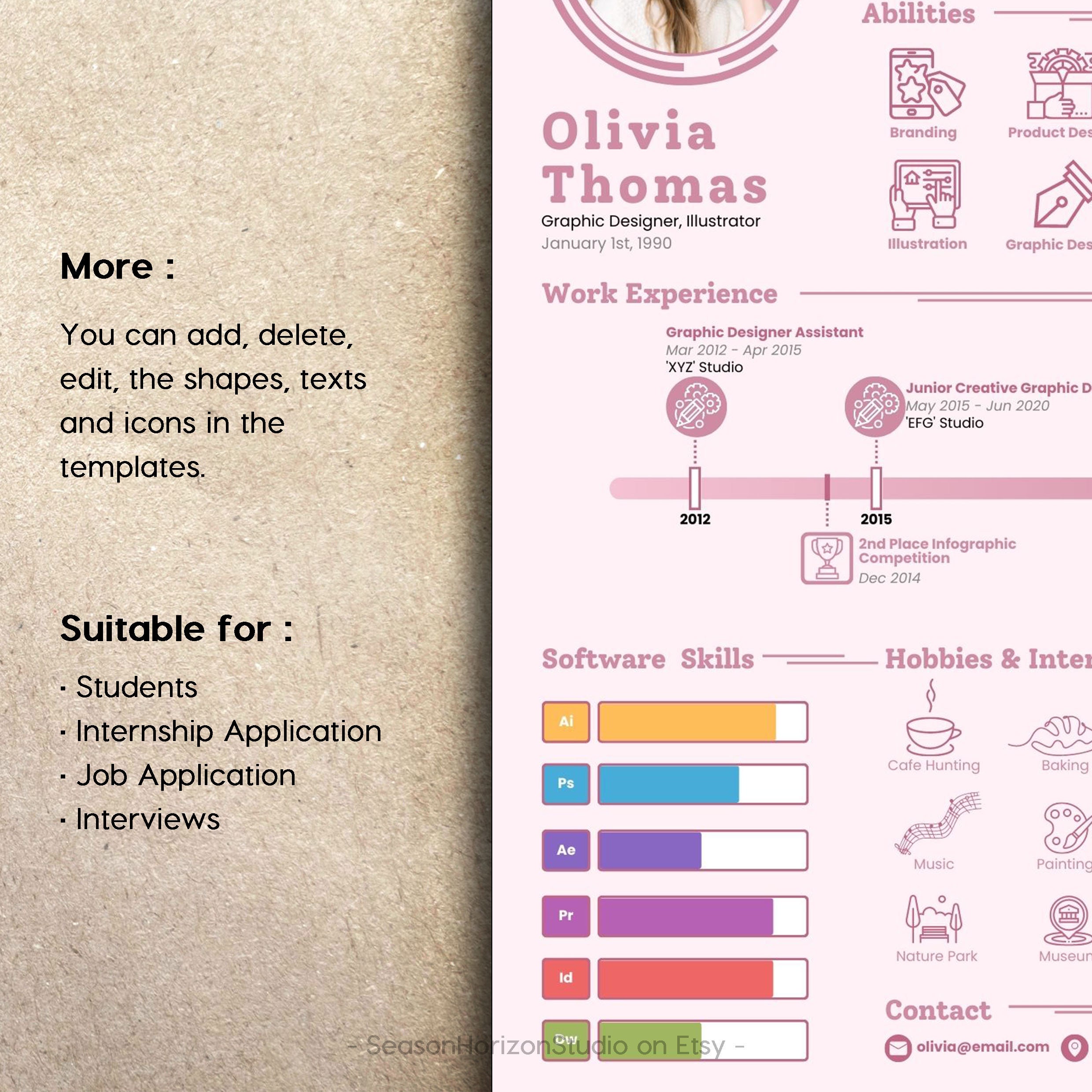 Graphic Design Resume Template 'olivia' Editable Canva Resume for ...