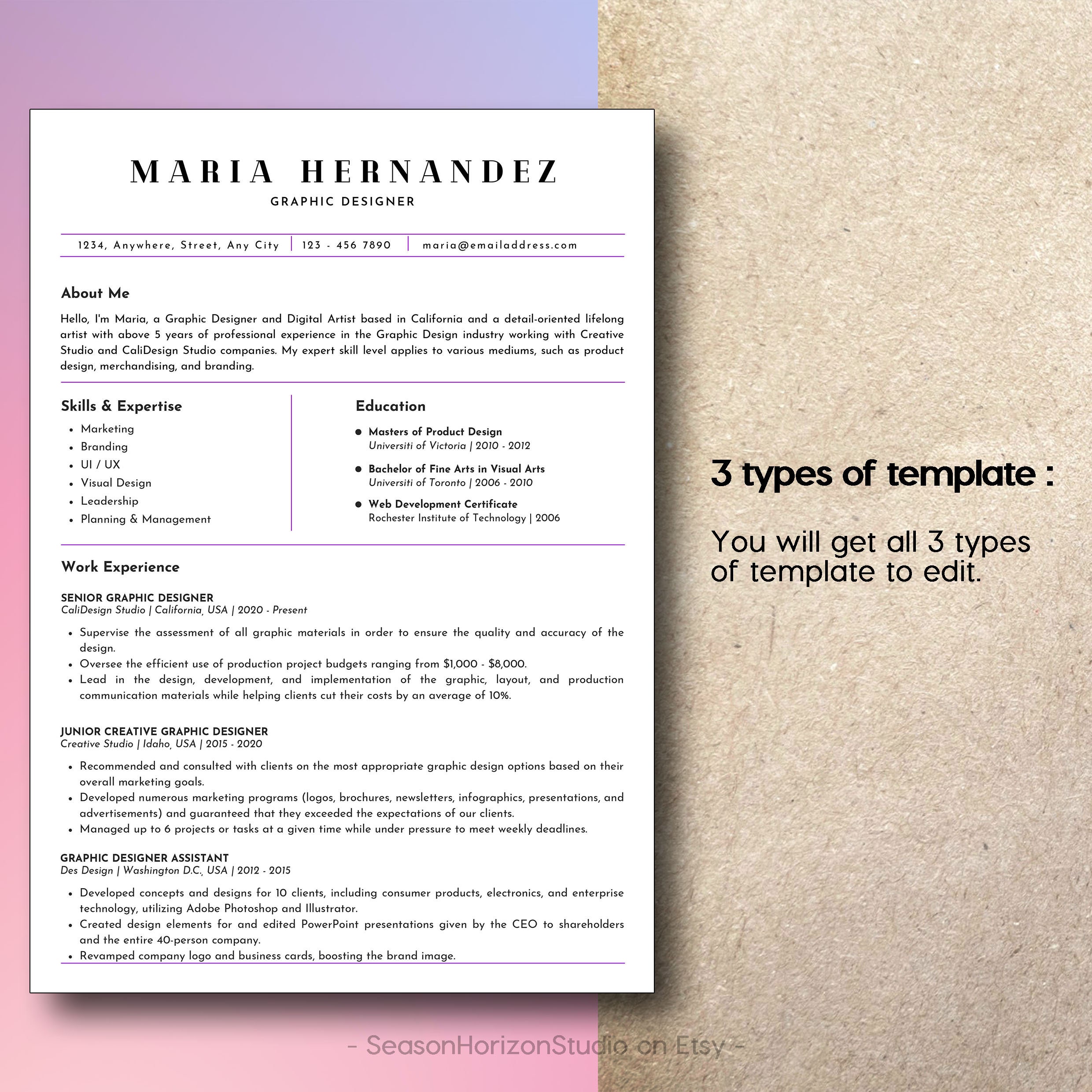 Creative Professional Resume Template 'maria' - Etsy