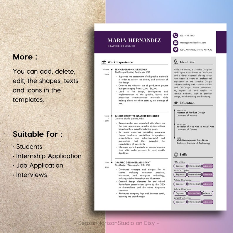 Creative Professional Resume Template 'maria' - Etsy