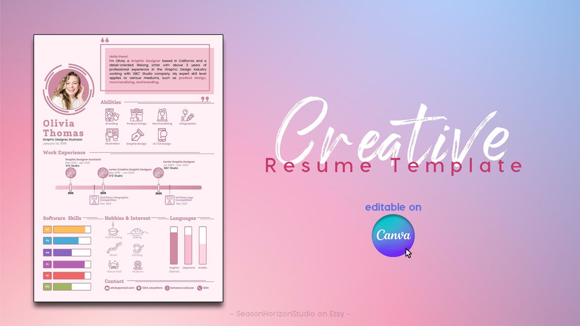 Graphic Design Resume Template 'olivia' Editable - Etsy