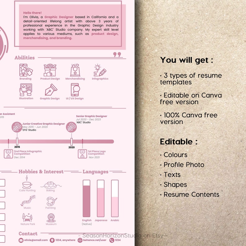 Graphic Design Resume Template 'olivia' Editable Canva Resume for ...