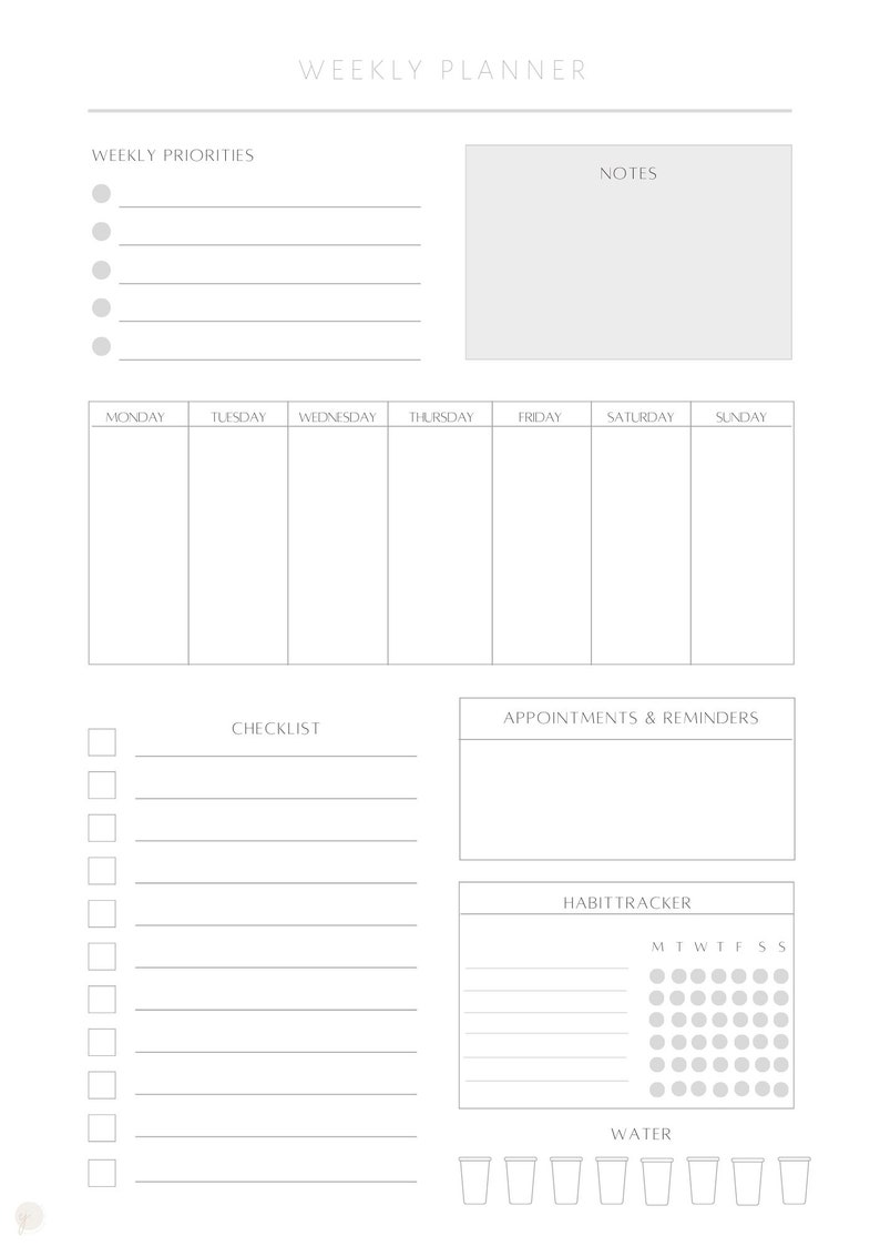 Weekly Planner, Printable Weekly Planner, Instant Download, Checklist ...