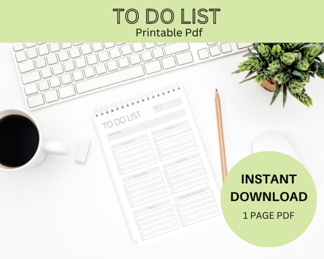 To Do List, Printable to Do List, Instant Download, List, Printable ...