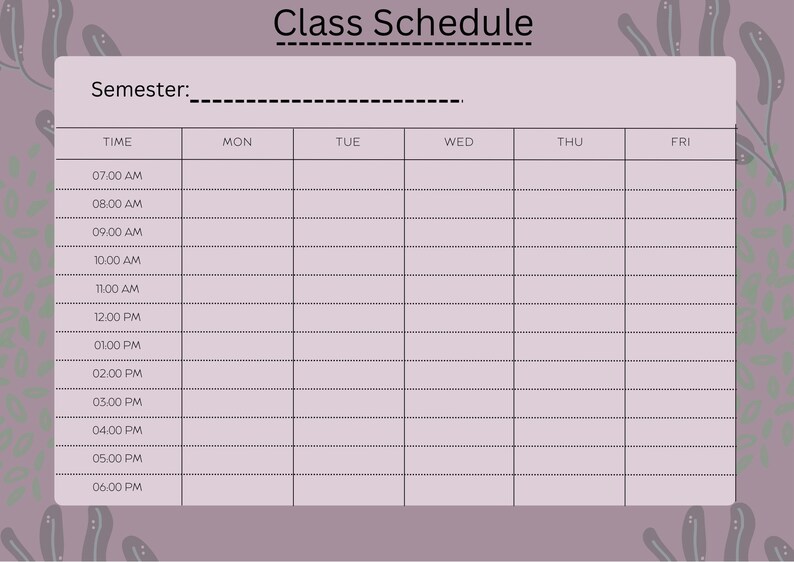 Class Schedule EASY to Use Template. - Etsy
