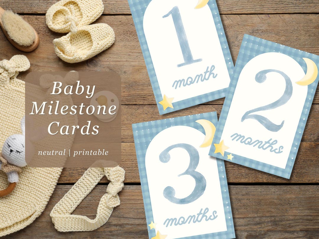 Printable Baby Milestone Cards | Neutral Boho Moon & Stars | Monthly ...