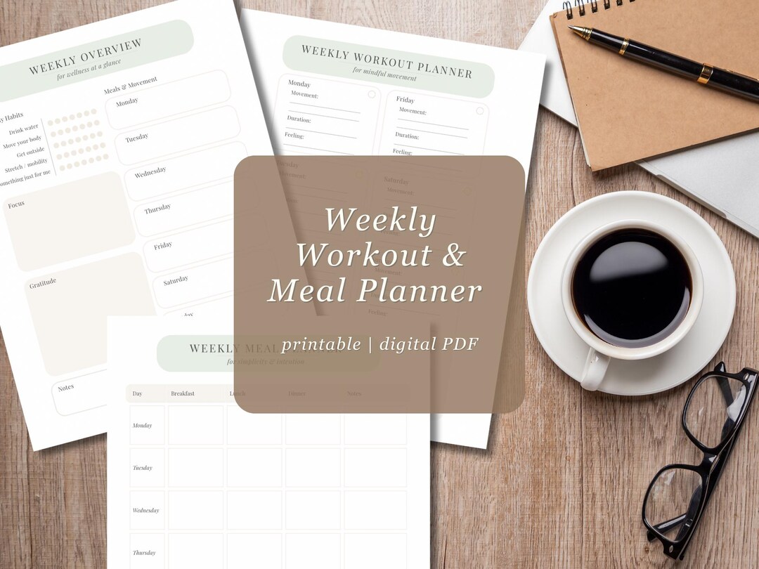 Weekly Workout & Meal Planner Printable | Structured Weekly Planner ...