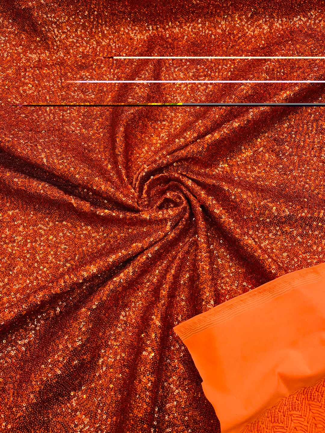 Burnt Orange Hologram Mini Glitz Sequins on a 4 Way Stretch Spandex ...