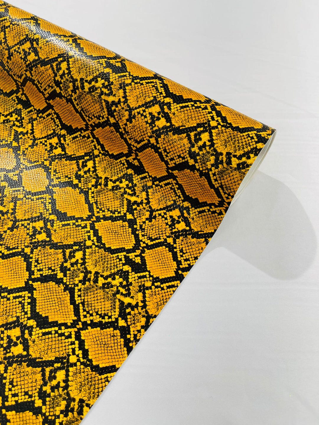 Mustard 54" Wide Snake Fake Leather Upholstery, 3D Viper Snake Skin ...