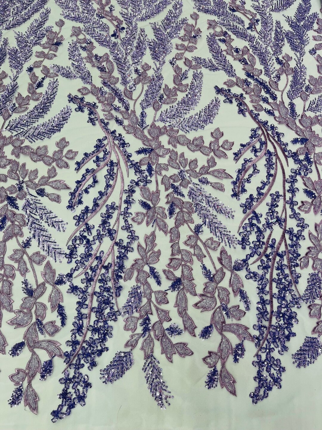 Lavender Floral Beaded Lace Fabric /wedding/prom/sequin Lace Sold by ...